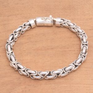 NOVICA Artisan Handmade Sterling Silver Chain Bracelet from Bali No Stone Indonesia [8.5 in L x 0.3 in W Fits Wrist Size 7.5 in L] ' Valiant Spirit'