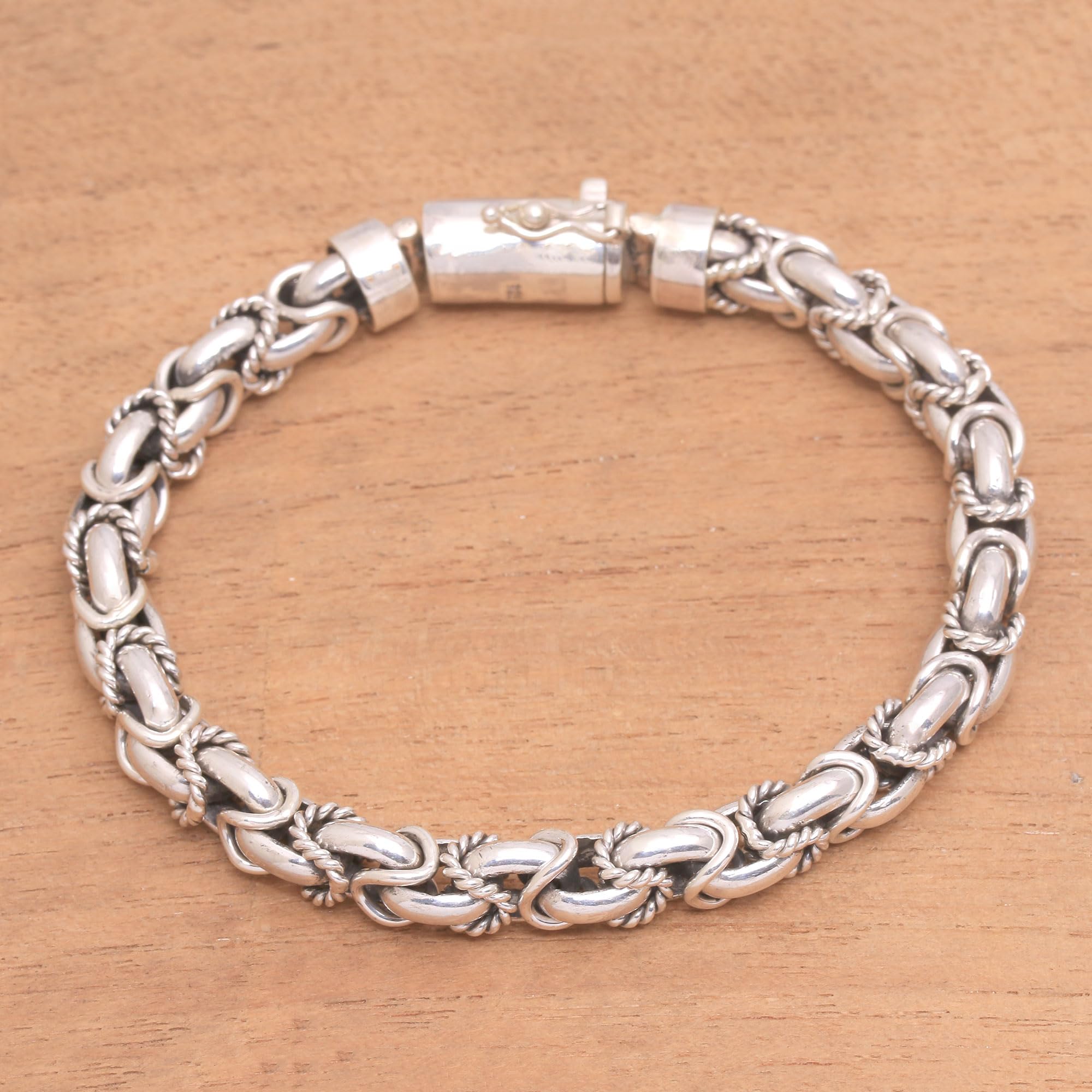 NOVICA Artisan Handmade Sterling Silver Chain Bracelet from Bali No Stone Indonesia [8.5 in L x 0.3 in W Fits Wrist Size 7.5 in L] ' Valiant Spirit'