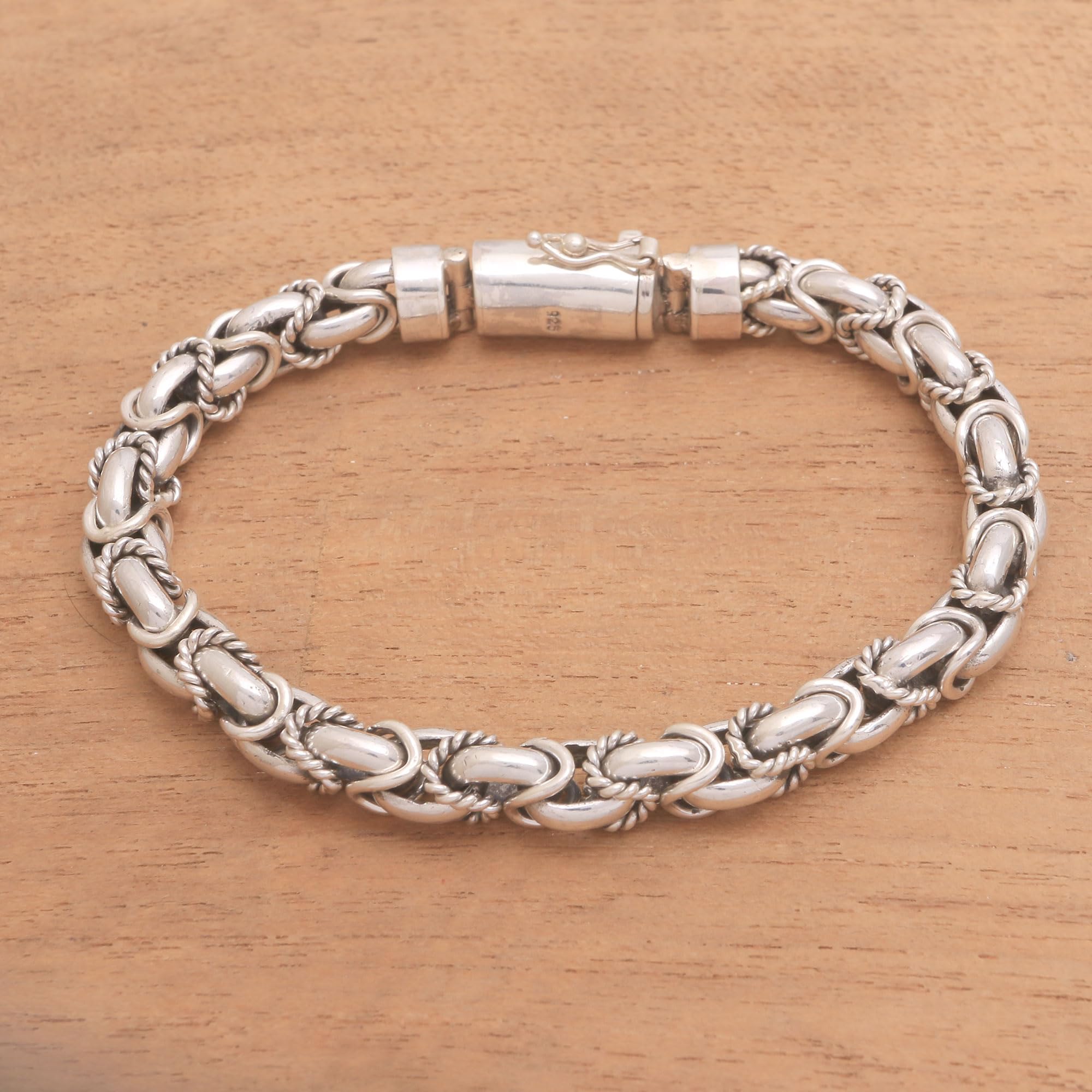 NOVICA Artisan Handmade Sterling Silver Chain Bracelet from Bali No Stone Indonesia [8.5 in L x 0.3 in W Fits Wrist Size 7.5 in L] ' Valiant Spirit'