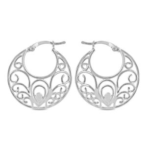 Charmsy 25 Sterling Silver Filigree Hoop Earrings for Women | Lightweight Click-Top Filigree Cut-out Dangle Earrings | Size 26mm