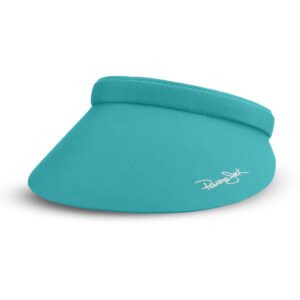 panama jack women's sun visor - packable lightweight microfiber, 4" peak brim bill with embroidered logo (turquoise)