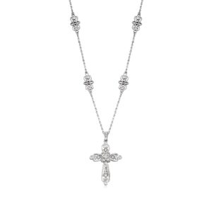 ross-simons 0.25 ct. t.w. diamond openwork cross pendant necklace in sterling silver. 16 inches