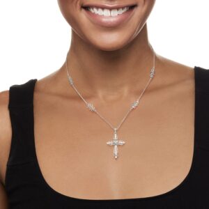 Ross-Simons 0.25 ct. t.w. Diamond Openwork Cross Pendant Necklace in Sterling Silver. 16 inches