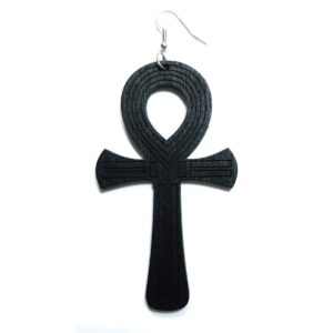 Teri's Boutique Natural Wood Anka Ankh Cross Life Of Symbol Fashion Jewelry Women Dangle Earrings (Black)