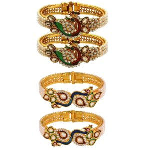 efulgenz fashion jewelry indian bollywood faux pearl kundan rhinestone peacock bracelet bangle (2 pc) multicolor