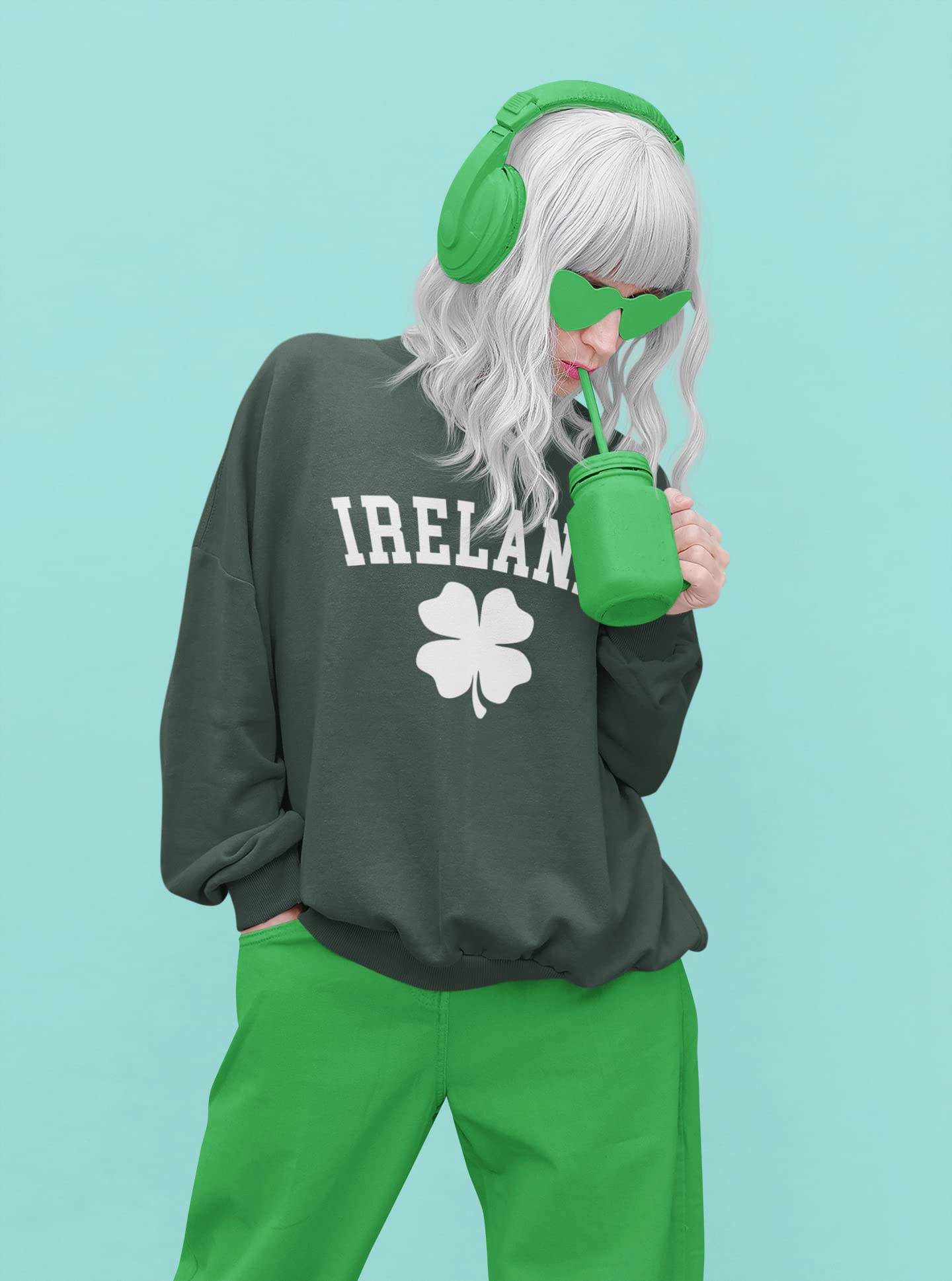 ALLNTRENDS Adult Sweatshirt Ireland 4 Leaf Clover Lucky St Patrick's Irish Top (L, Forest Green)