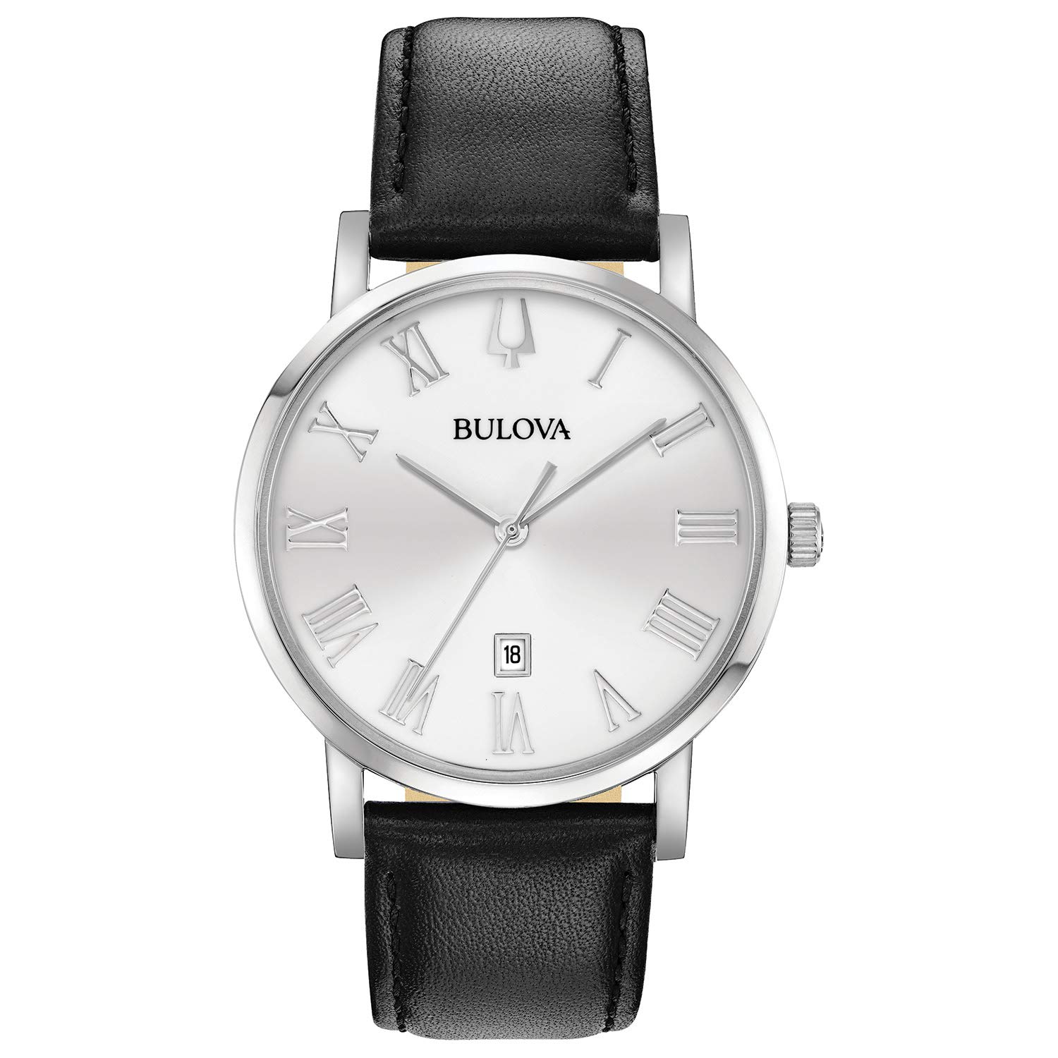 Bulova Men's Classic 3-Hand Calendar Date Quartz Leather Strap Watch, Roman Numeral Markers, 40mm Style:96B312