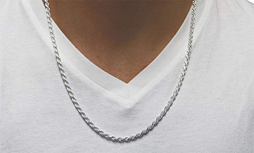 Verona Unisex Italian 925 Sterling Silver 4MM Diamond Cut Solid Rope Chain Necklace 26 Inch