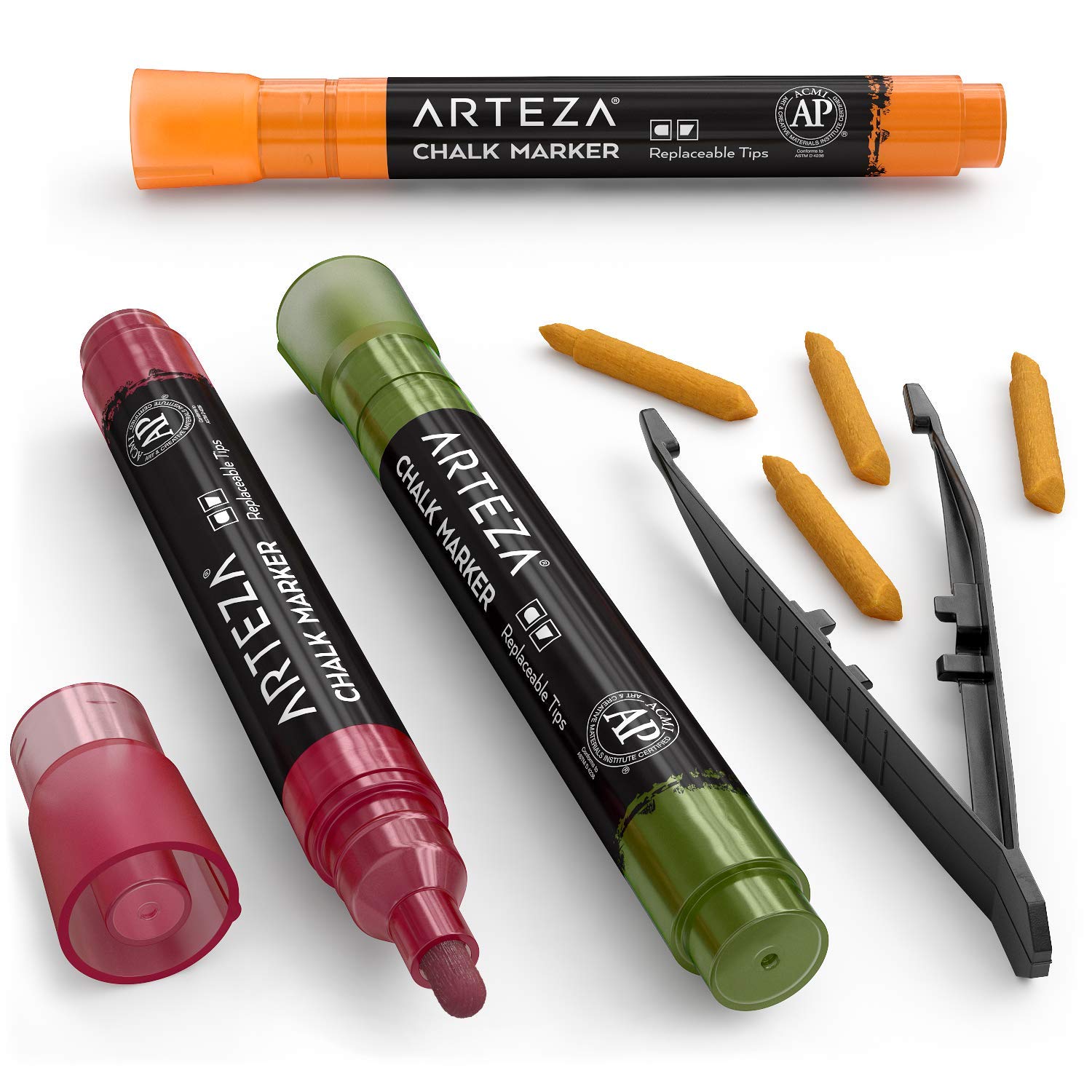 ARTEZA Pastel Liquid Chalk Markers, Set of 16, Tweezers, Labels, Stencils, Erasable, Water Based Pens for Chalkboards, Glass, Windows, and More