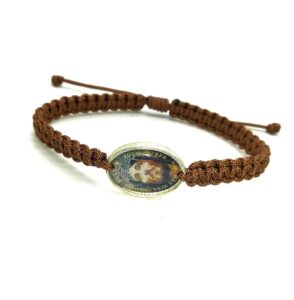 medjugorjestonegifts holy face of jesus medal bracelet on adjustable cord catholic blessing jewelry gift (brown)