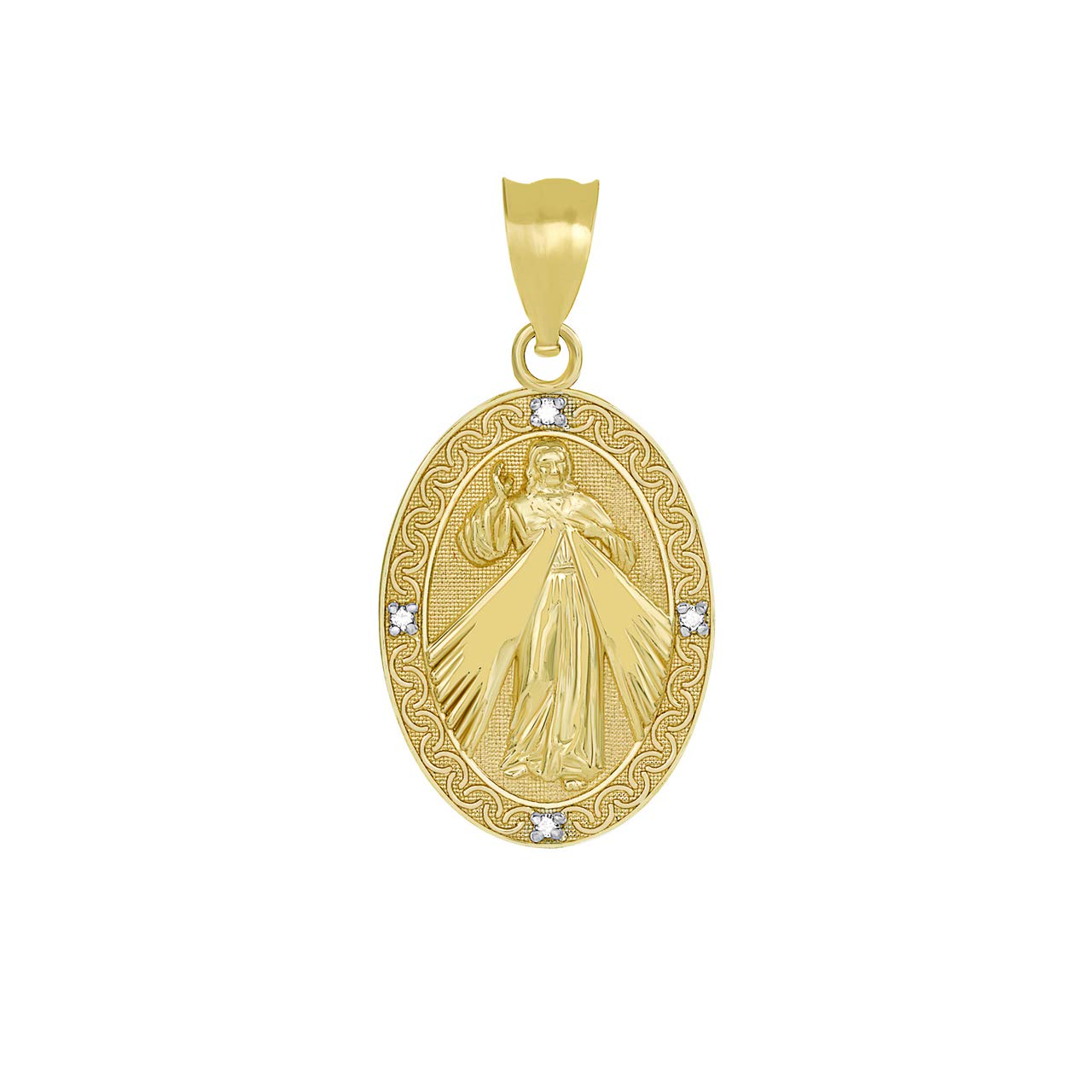 Exquisite 10k Yellow Gold Oval Divine Mercy Of Jesus Medal Diamond Pendant