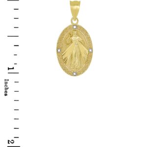 Exquisite 10k Yellow Gold Oval Divine Mercy Of Jesus Medal Diamond Pendant