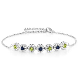 gem stone king 925 sterling silver green peridot blue sapphire and white zirconia tennis bracelet for women (1.58 cttw, gemstone august birthstone, 7 inch with 2 inch extender)