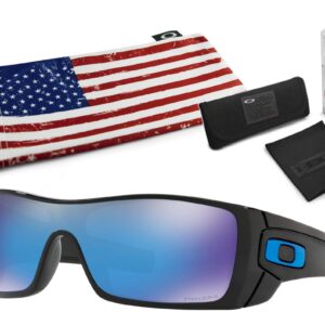 Oakley Batwolf Sunglasses (Polished Black Frame, Prizm Sapphire Lens) with Lens Cleaning Kit and Country Flag Microbag