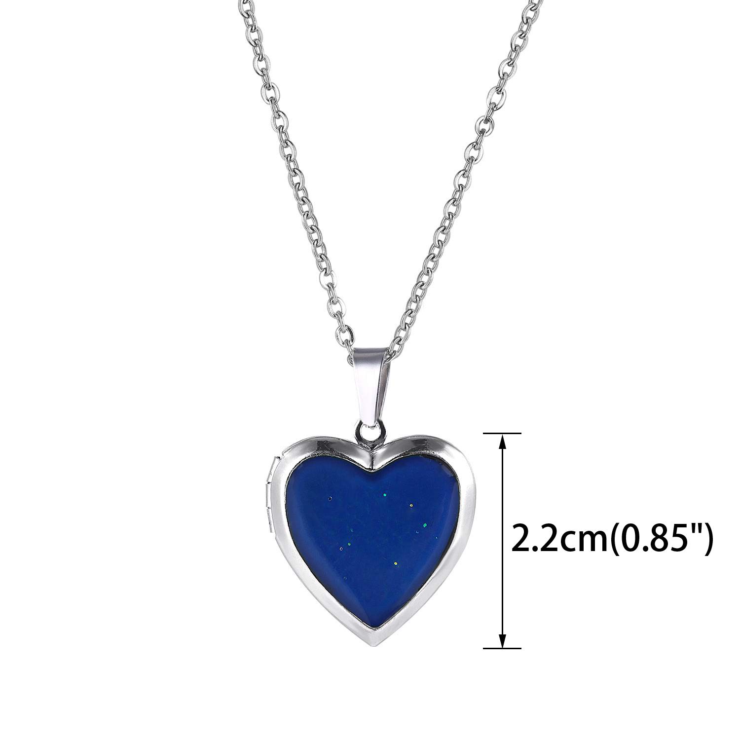 FM FM42 Temperature Sensing Color Changing Heart Openable Locket Pendant Necklace with 19.29" Stainless Steel Rolo Chain ZN1130