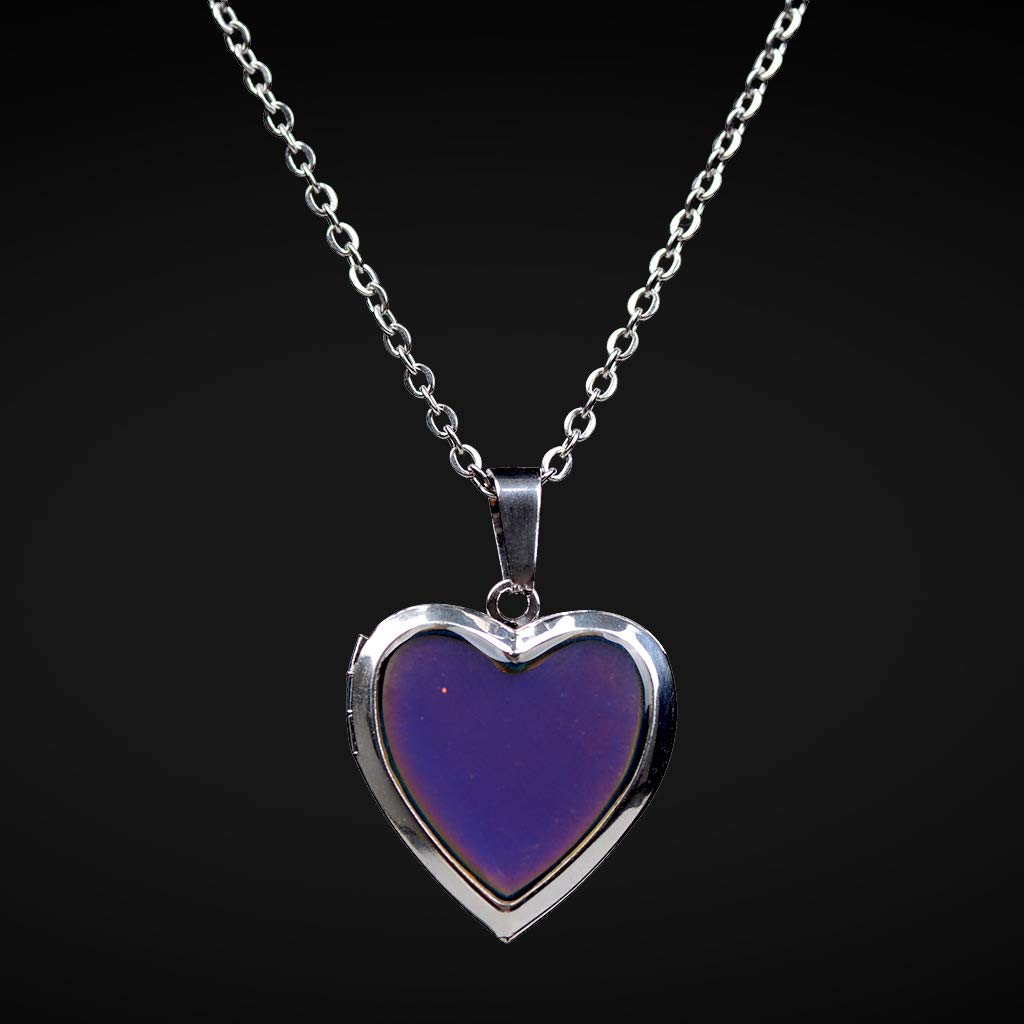 FM FM42 Temperature Sensing Color Changing Heart Openable Locket Pendant Necklace with 19.29" Stainless Steel Rolo Chain ZN1130