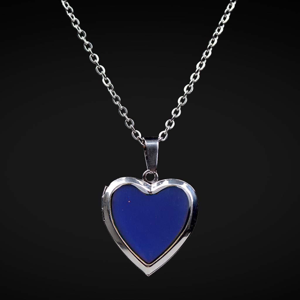 FM FM42 Temperature Sensing Color Changing Heart Openable Locket Pendant Necklace with 19.29" Stainless Steel Rolo Chain ZN1130