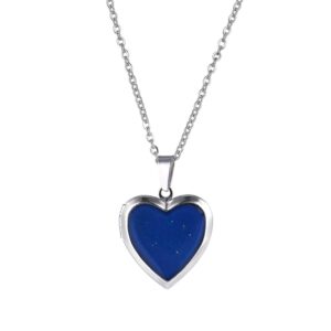 FM FM42 Temperature Sensing Color Changing Heart Openable Locket Pendant Necklace with 19.29" Stainless Steel Rolo Chain ZN1130