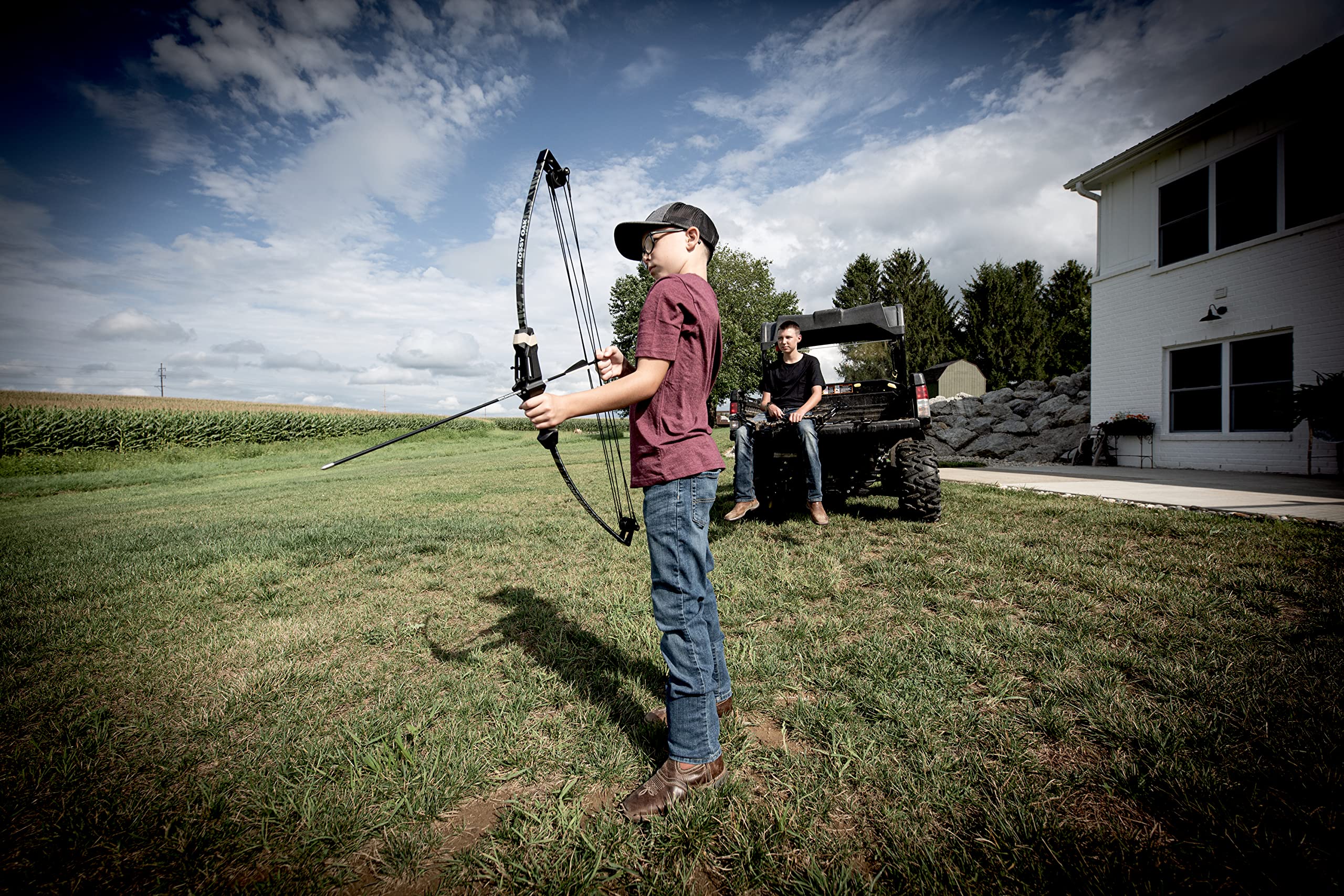 Barnett Vertigo Compound Bow, Youth Bow Ages 7-10, with 2 Junior Arrows, Arrow Rest, Mossy Oak Bottomland Camo