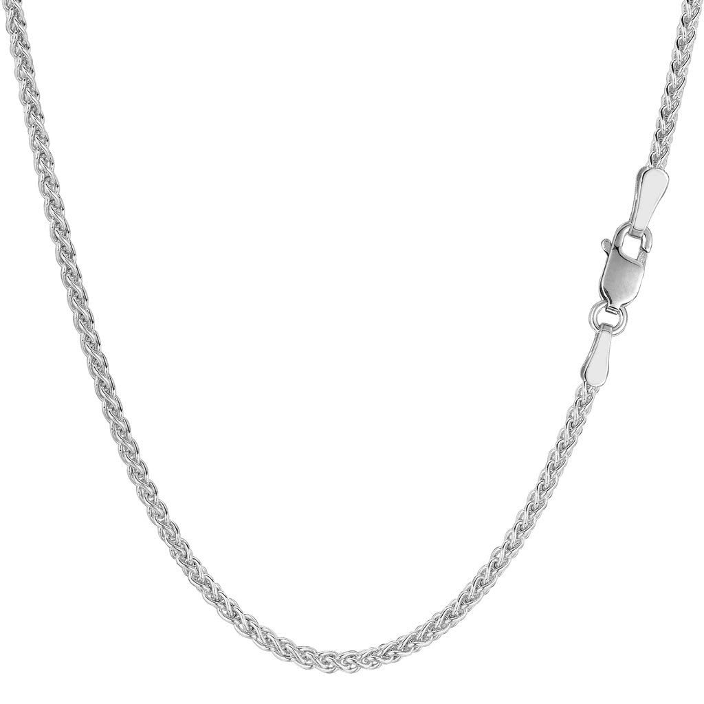 The Diamond Deal 14k SOLID Yellow or White Gold 2.1mm Shiny Round Wheat Chain Necklace for Pendants and Charms with lobster-Claw Clasp Womens Chains And Jewelry (20" And white-gold)