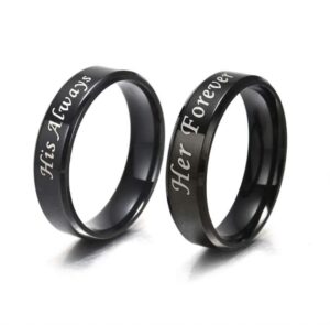 his always ring black stainless steel promise anniversary engagement bridal wedding band for women (her size 7)