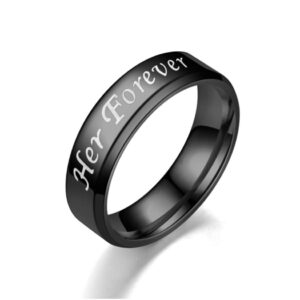 His Always Ring Black Stainless Steel Promise Anniversary Engagement Bridal Wedding Band for Women (Her Size 7)