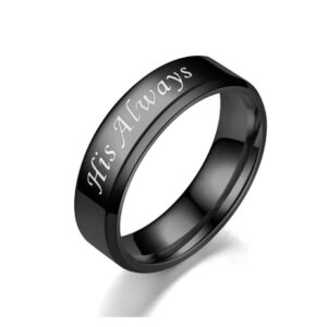 His Always Ring Black Stainless Steel Promise Anniversary Engagement Bridal Wedding Band for Women (Her Size 7)