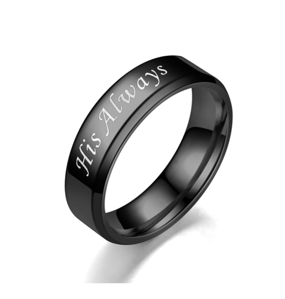 His Always Ring Black Stainless Steel Promise Anniversary Engagement Bridal Wedding Band for Women (Her Size 7)