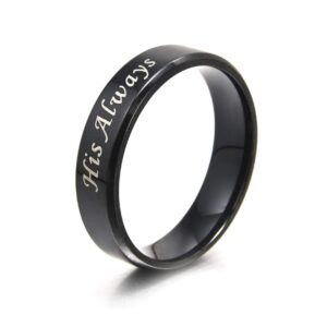 His Always Ring Black Stainless Steel Promise Anniversary Engagement Bridal Wedding Band for Women (Her Size 7)