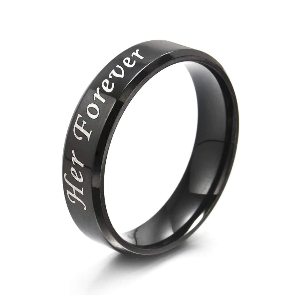 His Always Ring Black Stainless Steel Promise Anniversary Engagement Bridal Wedding Band for Women (Her Size 7)