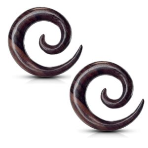 pierced owl organic sono wood spiral tapered hanger ear plugs, sold as a pair (8mm (0ga))