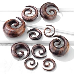 Pierced Owl Organic Sono Wood Spiral Tapered Hanger Ear Plugs, Sold as a Pair (8mm (0GA))