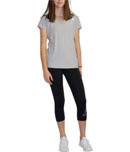 reebok womens fitted marled basic t-shirt, grey, large