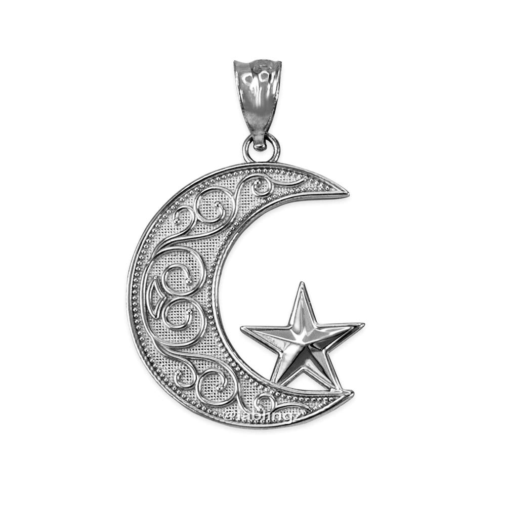 LA BLINGZ Sterling Silver Islamic Crescent Moon Pendant