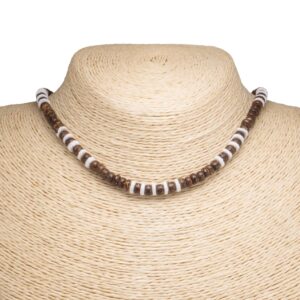 BlueRica Brown Coconut & Puka Shell Beads Necklace (18")