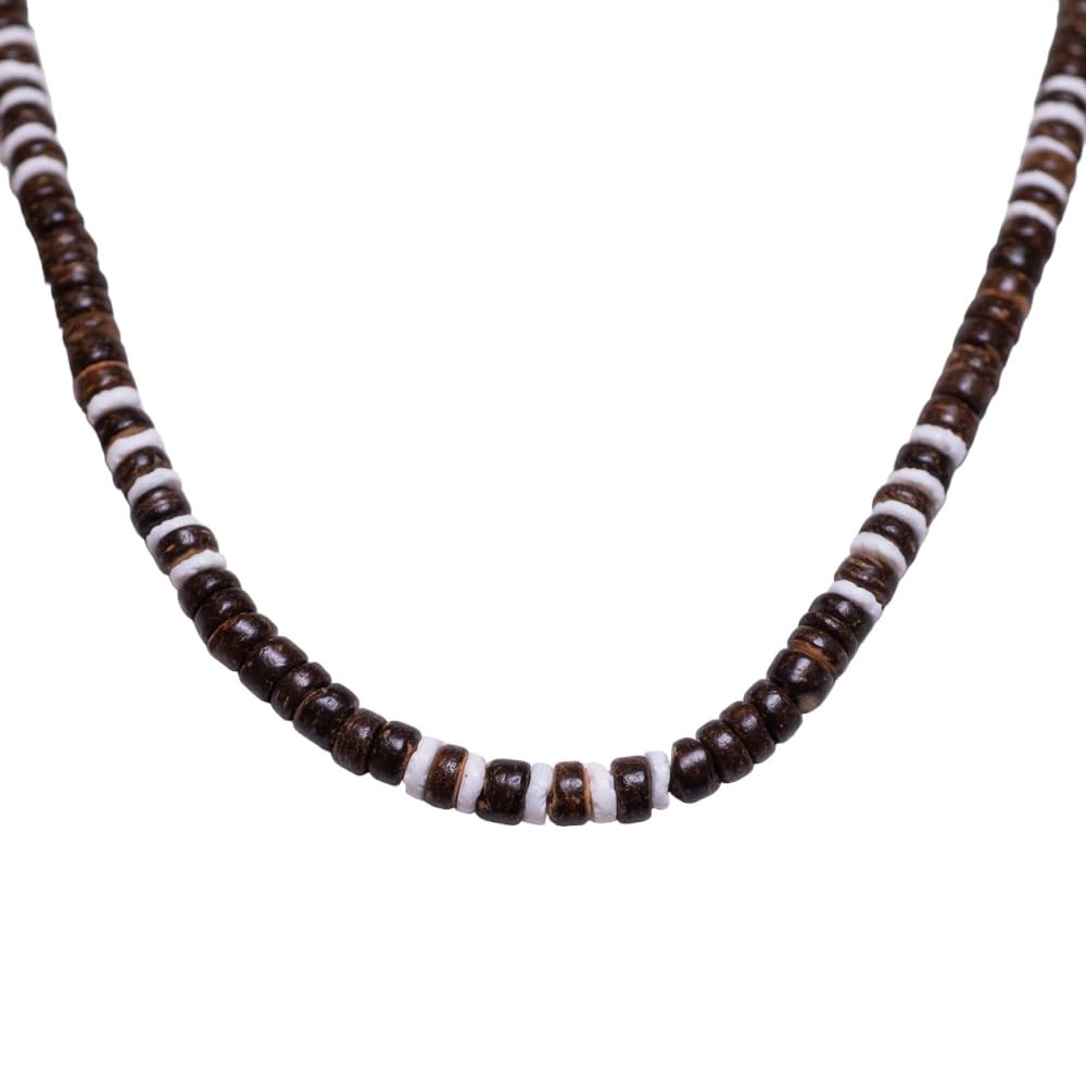 BlueRica Brown Coconut & Puka Shell Beads Necklace (18")