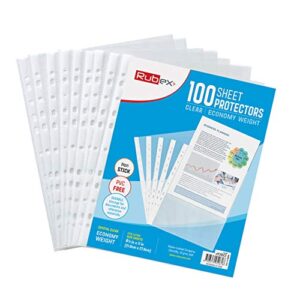 rubex sheet protectors 8.5 x 11 inch clear page protectors plastic sleeves reinforced 11 hole fit for 3 ring binder top loading 9.25 x 11.25 inch (100 sheets)