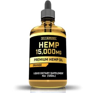 ivitamins hemp oil drops : 15,000mg : may help with joint health, hair, skin, nails & more : hemp extract : rich in omega 3,6,9 : 4oz orange flavor