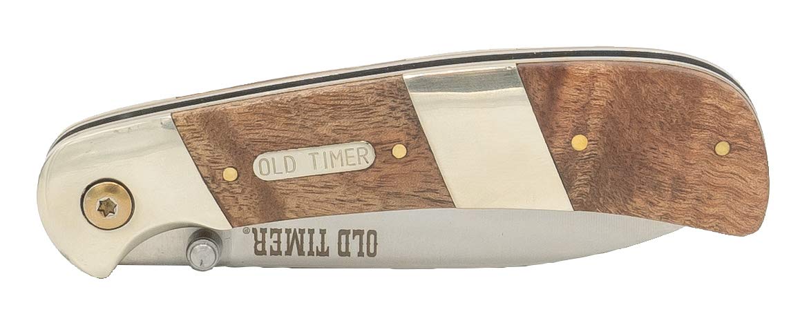 Old Timer OT Ironwood and Nickel 7in High Carbon S.S. Spring Assisted Folding Knife with a 3in Drop Point Blade and Ironwood Handle for Outdoor, Hunting, Camping and EDC,Brown