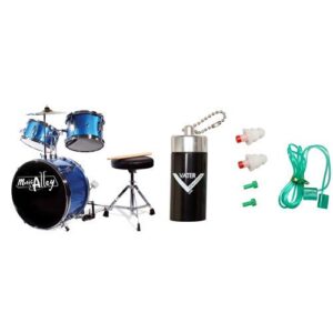 music alley kids 3 piece beginners drum kit, blue, inch (dbjk02) with vater safe and sound ear plugs