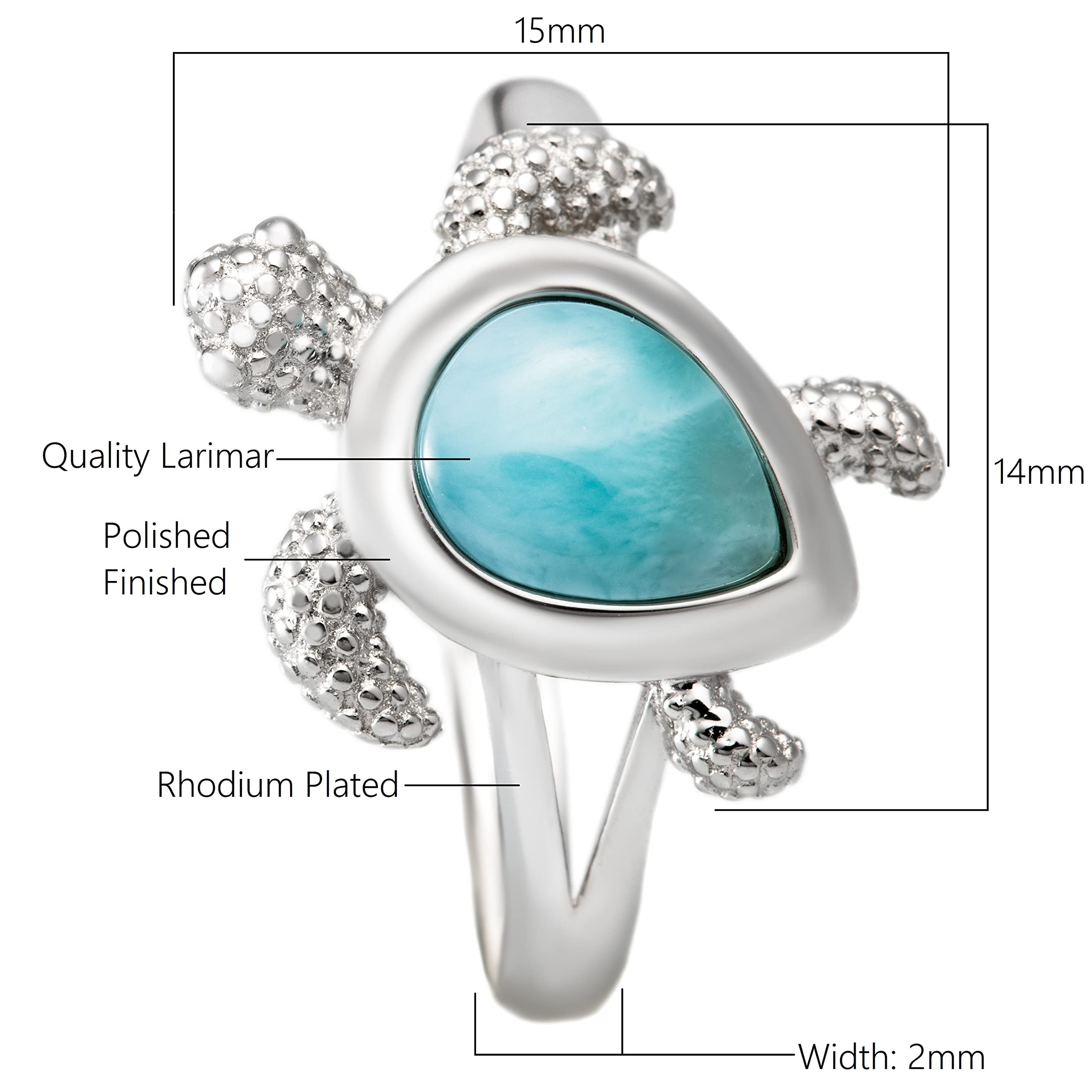 Aloha Jewelry Company Sterling Silver Natural Larimar Turtle Wedding Band Promise Ring (8)