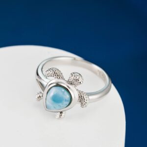 Aloha Jewelry Company Sterling Silver Natural Larimar Turtle Wedding Band Promise Ring (8)