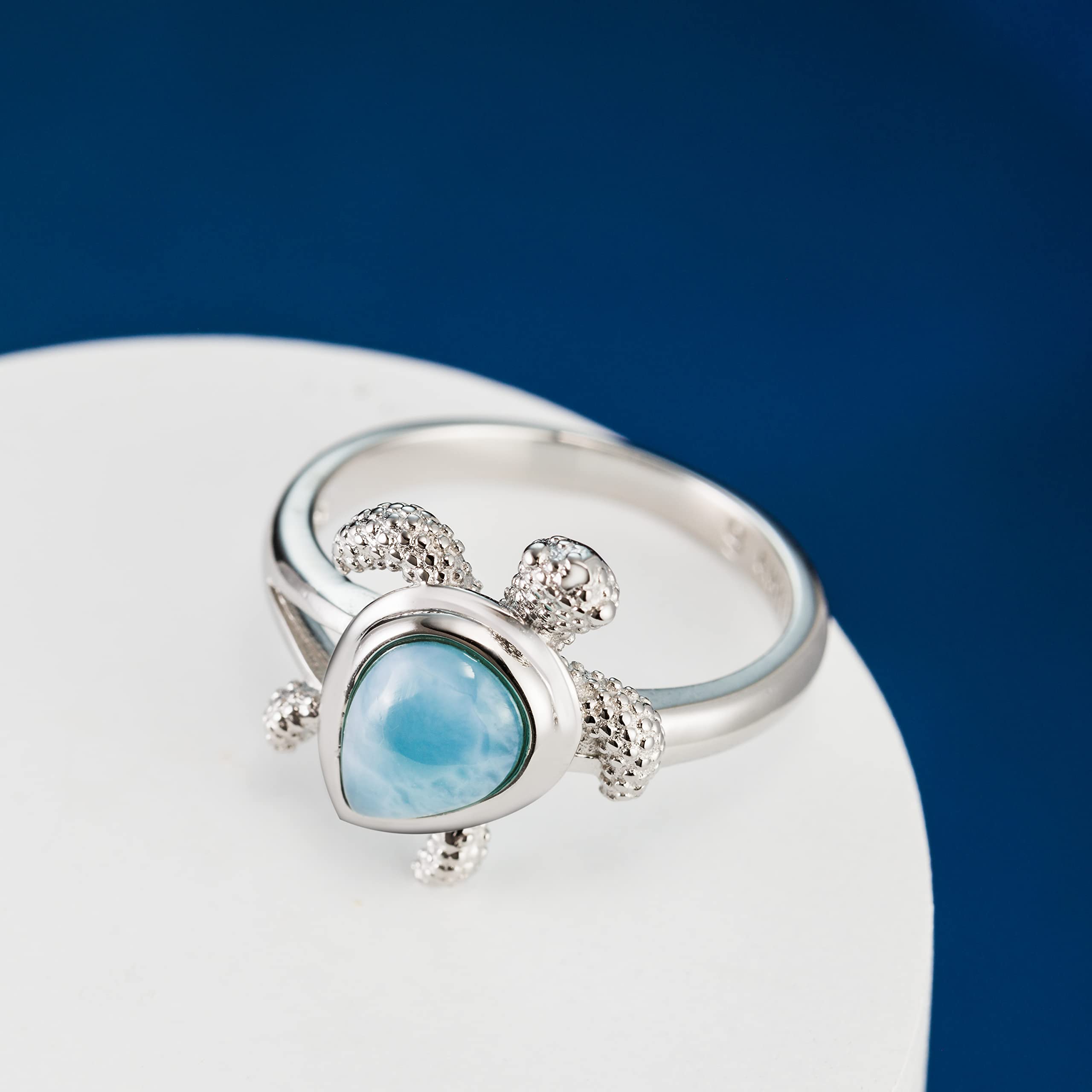 Aloha Jewelry Company Sterling Silver Natural Larimar Turtle Wedding Band Promise Ring (8)