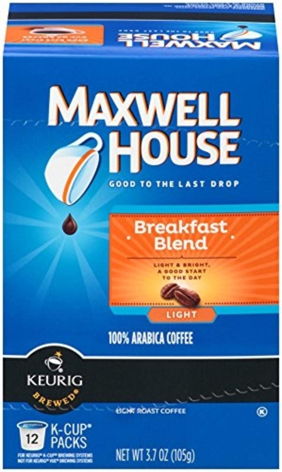 Maxwell House Breakfast Blend Ground Coffee, Light Roast K-Cup Pods 12 count (Pack of 1)