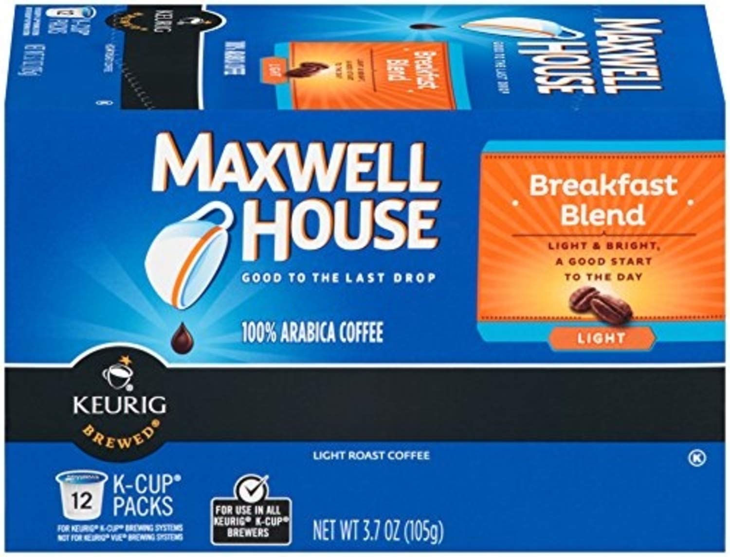 Maxwell House Breakfast Blend Ground Coffee, Light Roast K-Cup Pods 12 count (Pack of 1)