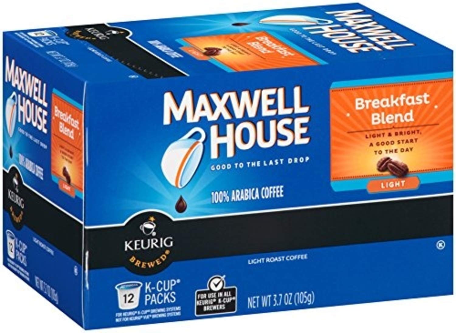 Maxwell House Breakfast Blend Ground Coffee, Light Roast K-Cup Pods 12 count (Pack of 1)