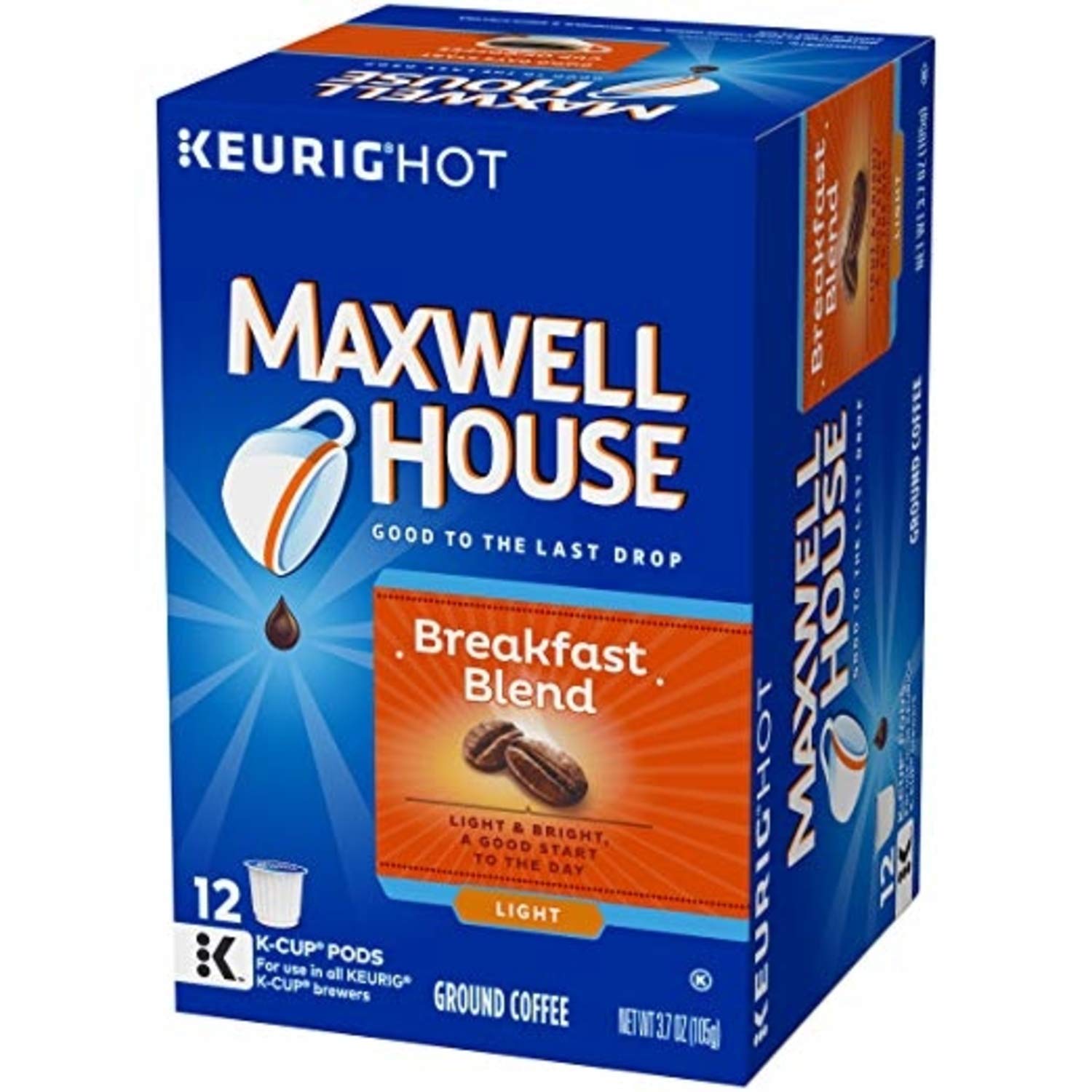 Maxwell House Breakfast Blend Ground Coffee, Light Roast K-Cup Pods 12 count (Pack of 1)