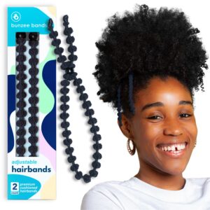 bunzee bands large hair band for thick, curly, natural hair - cushioned no damage hair ties ideal for braids, pineapple hair - afro puff ponytail holder - adjustable, extra stretchy (black 2pk)