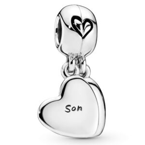 pandora mother & son heart split dangle charm - compatible moments bracelets - jewelry for women - gift for women in your life - made with sterling silver & enamel