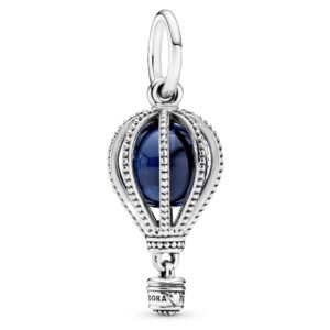 pandora blue hot air balloon travel charm - compatible moments bracelets - jewelry for women - gift for women in your life - made with sterling silver & man-made crystal